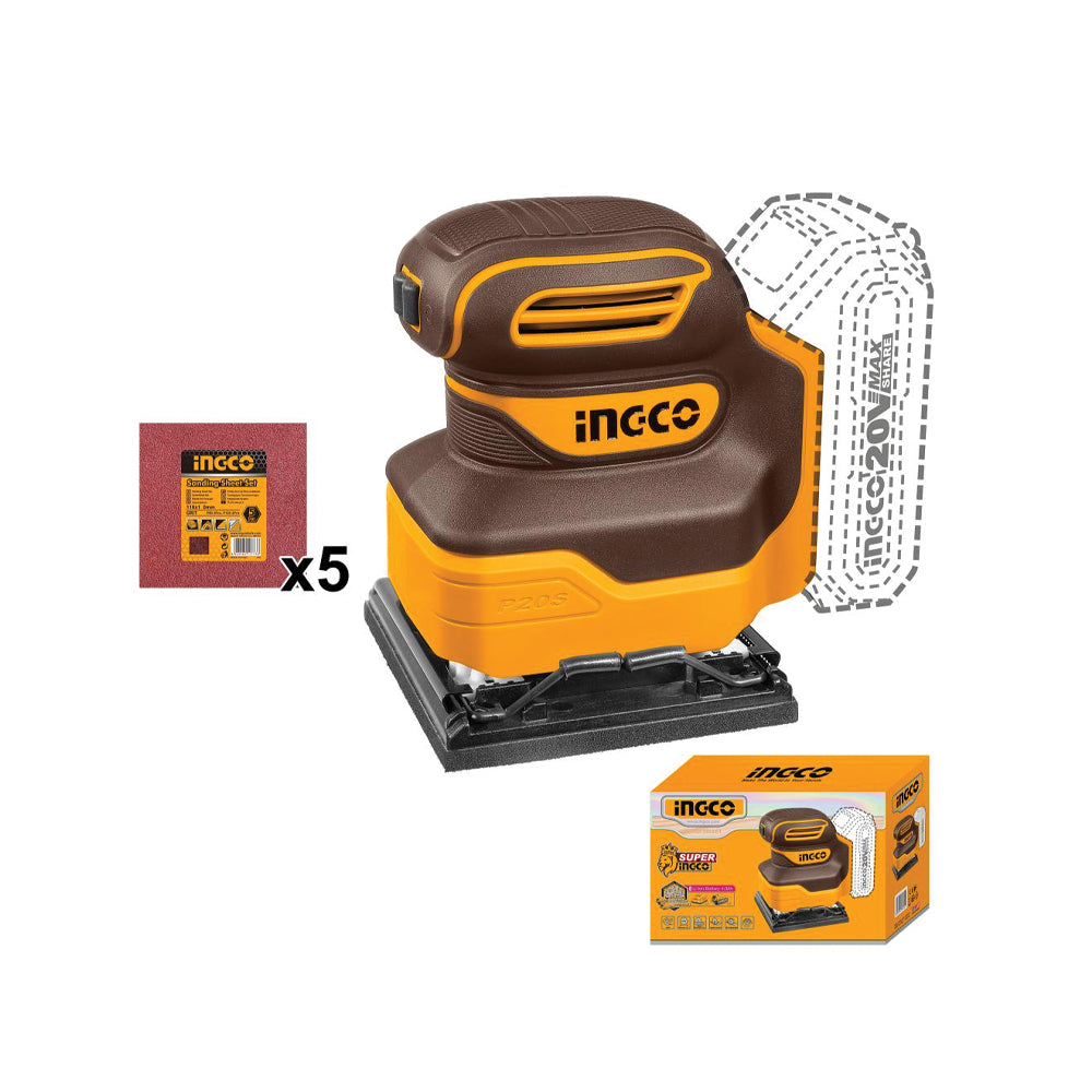 INGCO 20V PS+ C/L SANDER 110X100MM+ 5P 0ml - Cosmo Group