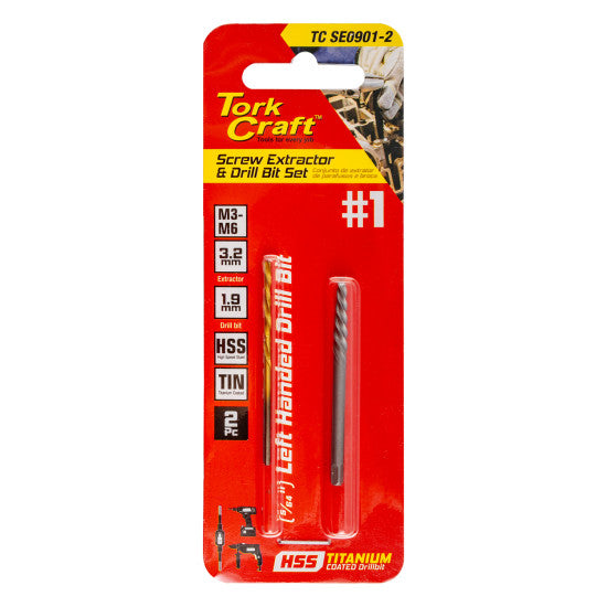 TORK CRAFT SCREW EXTRACTOR SET 2PC NO.1 WITH LEFT HAND DRILL BIT ...