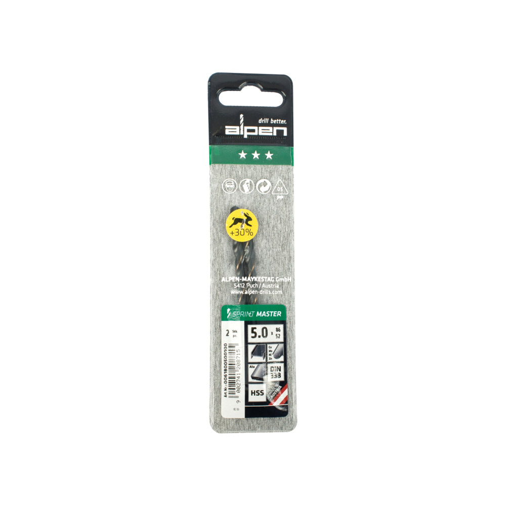 ALPEN SPRINT MASTER DIN 338 5.0MM 2/PACK - Cosmo Group