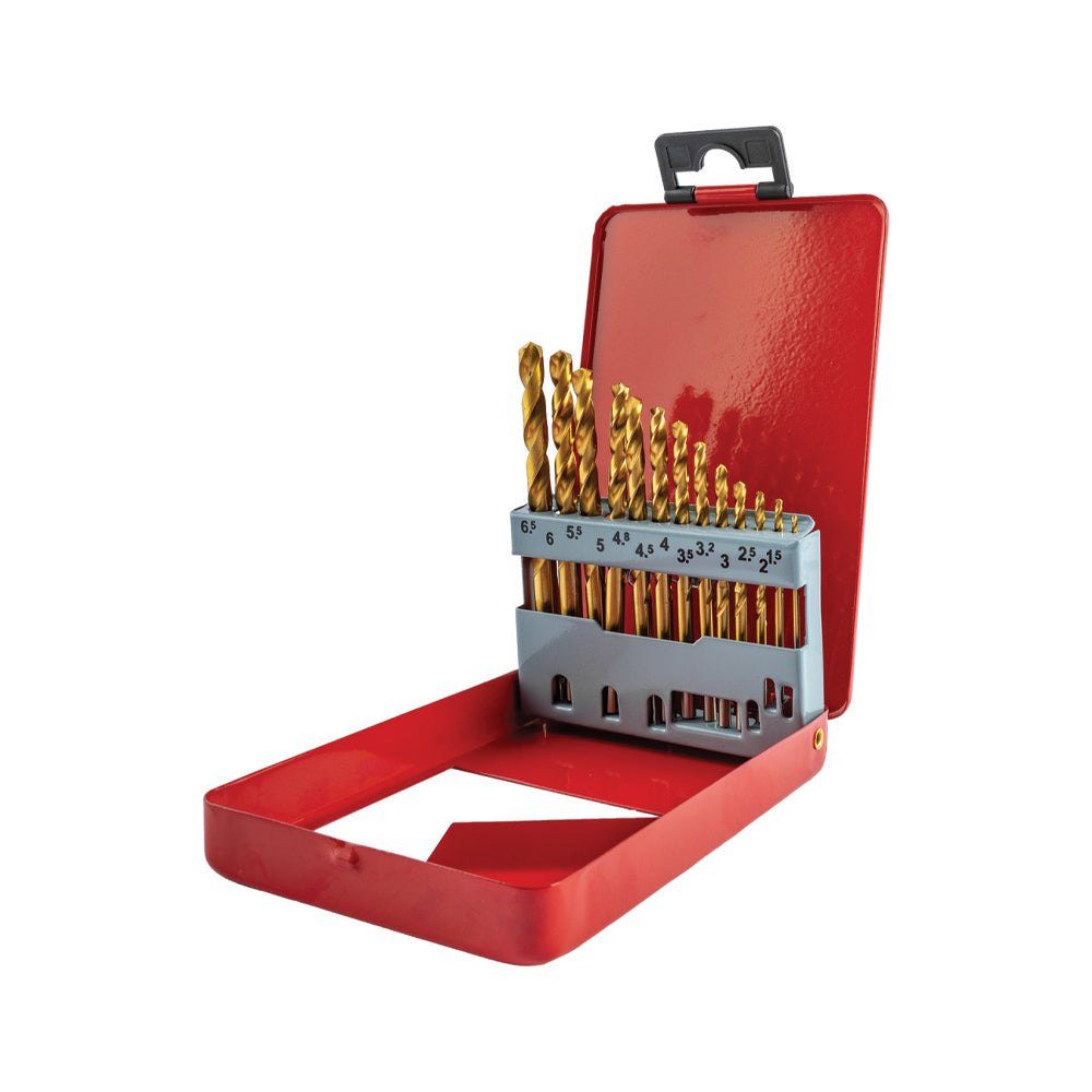 TORK CRAFT DRILL BIT SET 13PCE TIN. COATED METAL CASE - Cosmo Group