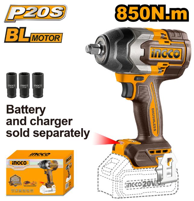 INGCO CORDLESS 20V IMPACT WRENCH 850NM BRUSHLESS - Cosmo Group