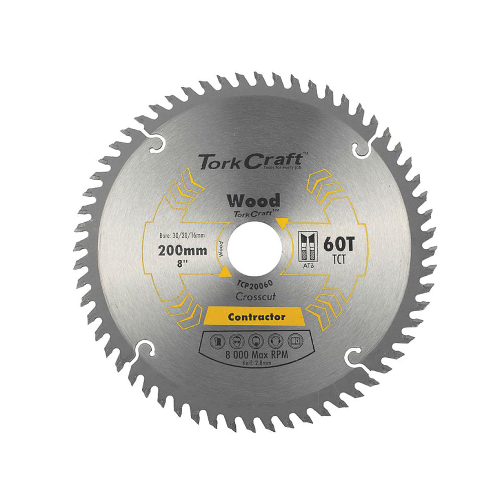 TORK CRAFT BLADE CONTRACTOR 200 X 60T 30/20/16 CIRCULAR SAW TCT - Cosmo ...